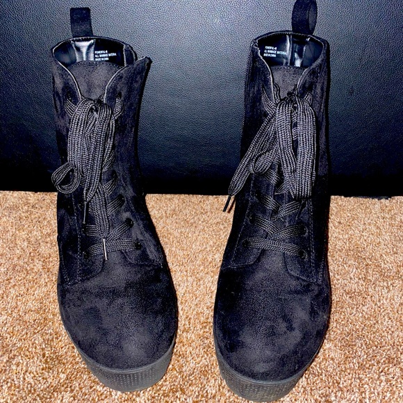 Rouge Helium | Shoes | Rouge Heliumblack Faux Suede Lace Up Chunky Heel ...